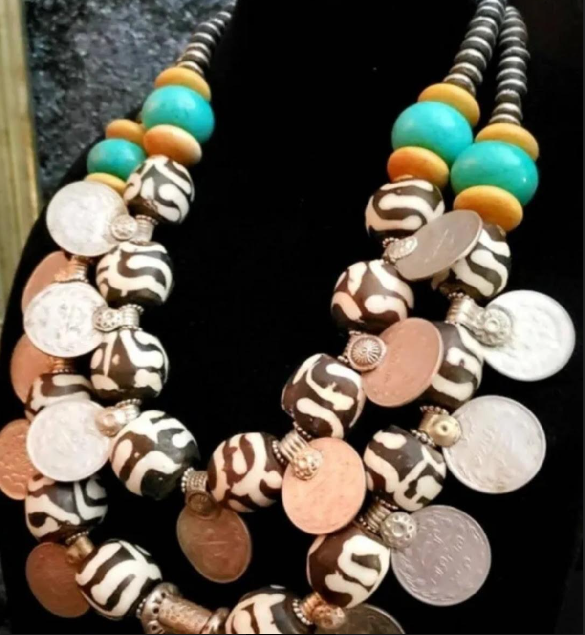 Oversized Zebu Bone Tribal Statement Necklace With Kuchi Coins & Tibet ...