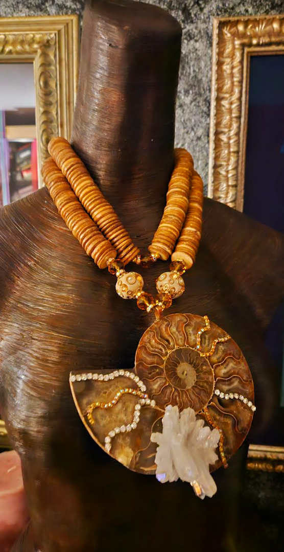 Ammonite & Quartz Crystal Pendant Necklace – Earth Energy Design ...