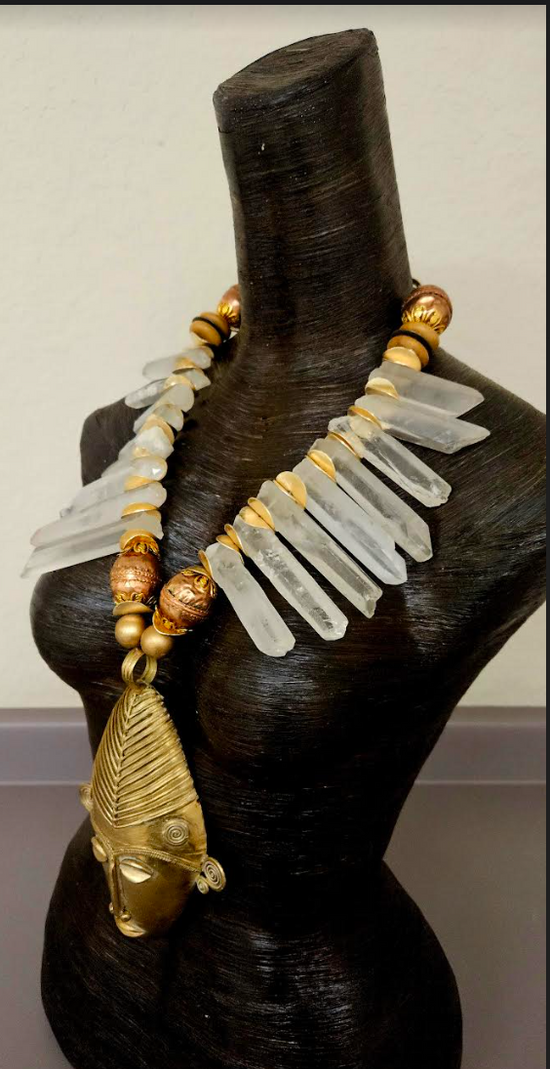 African Brass Lost Wax Mask & Branch Crystal Tribal Chest Piece - Haut ...