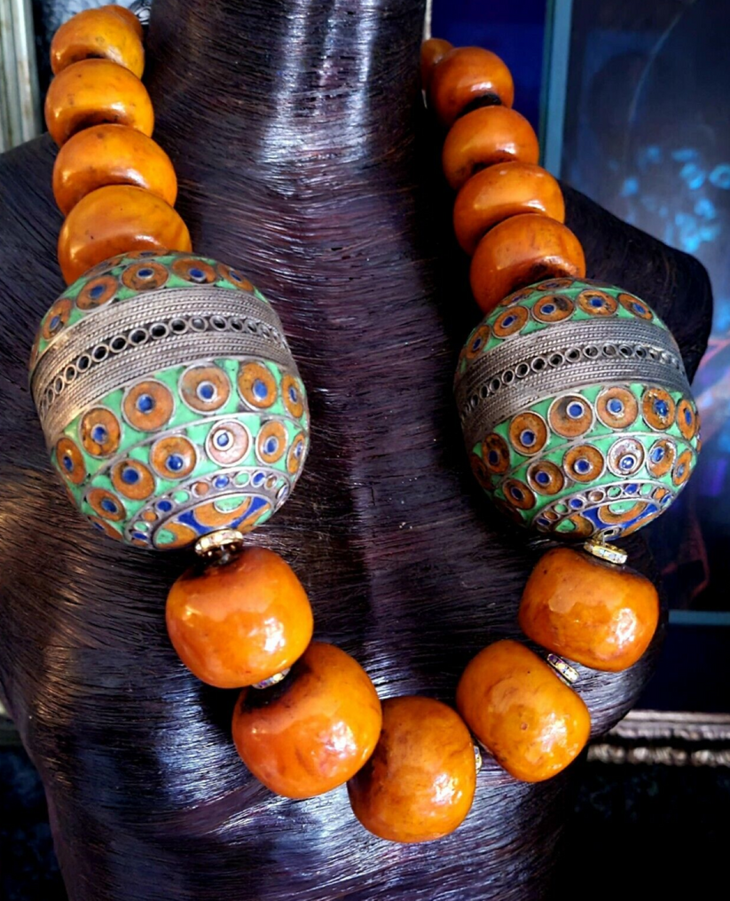 Moroccan Resin & Berber Egg Tribal Beaded Necklace - Haute Couture ...